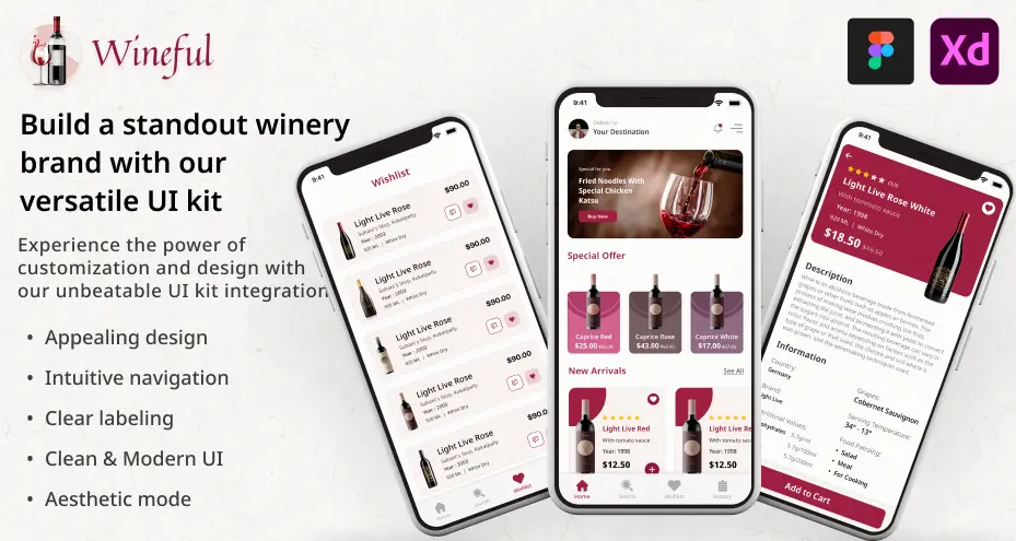 Wineful - Wine Shop App UI Kit | Premium Wine App Design
