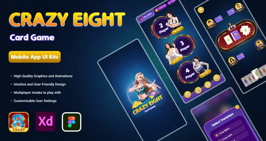 Crazy Eight Card UI Kit | Card Game App Figma UI Kit