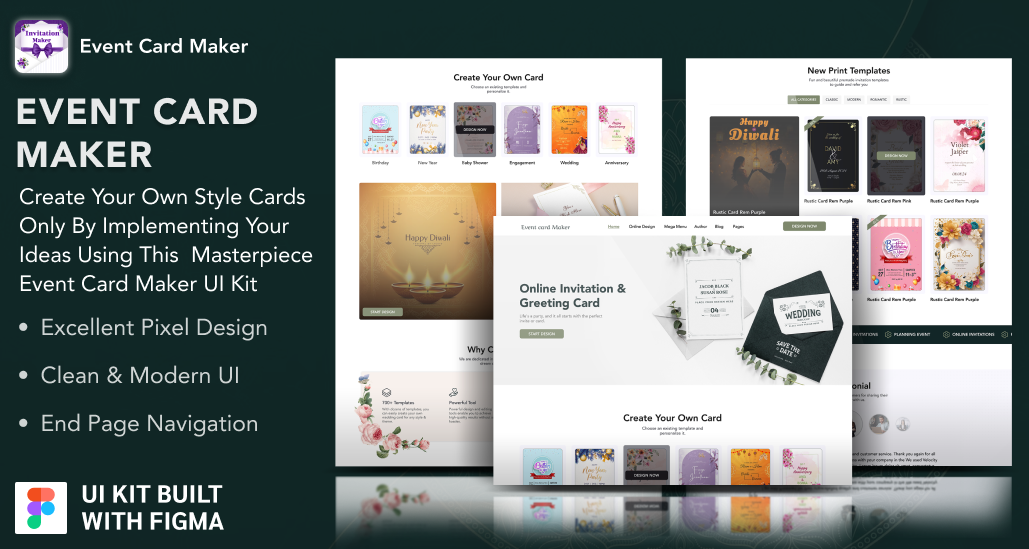 Event Card Maker Web UI Kit | Invitation Website Design
