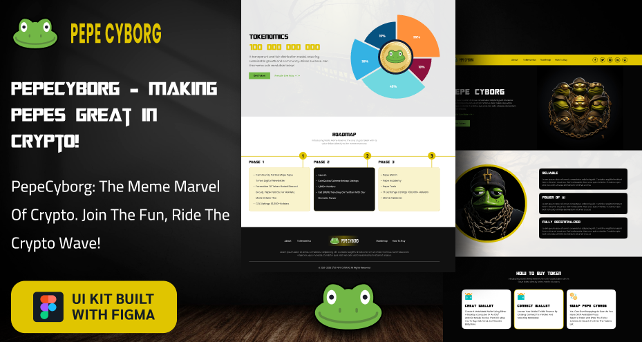 Pepe Cyborg Coin UI Kit | Pepe Meme Token Figma UI Kit