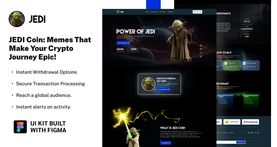 Jedi Meme Coin Web UI Kit | Token Website Figma UI Kit