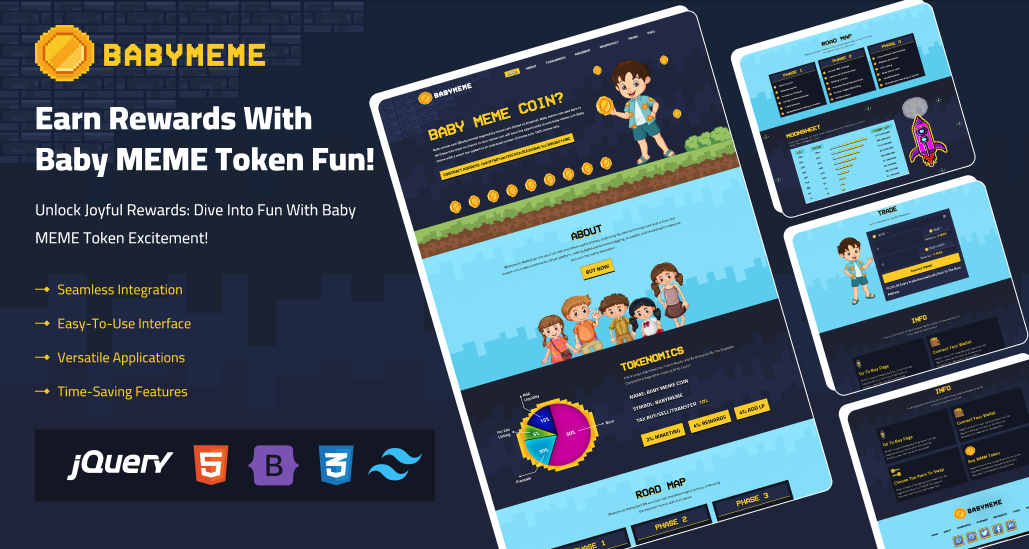 BabyMeme Coin HTML & Tailwind CSS Website Template