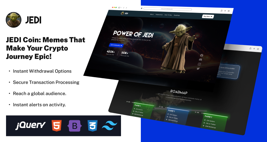 Jedi Meme Coin Website Template | HTML & Tailwind CSS