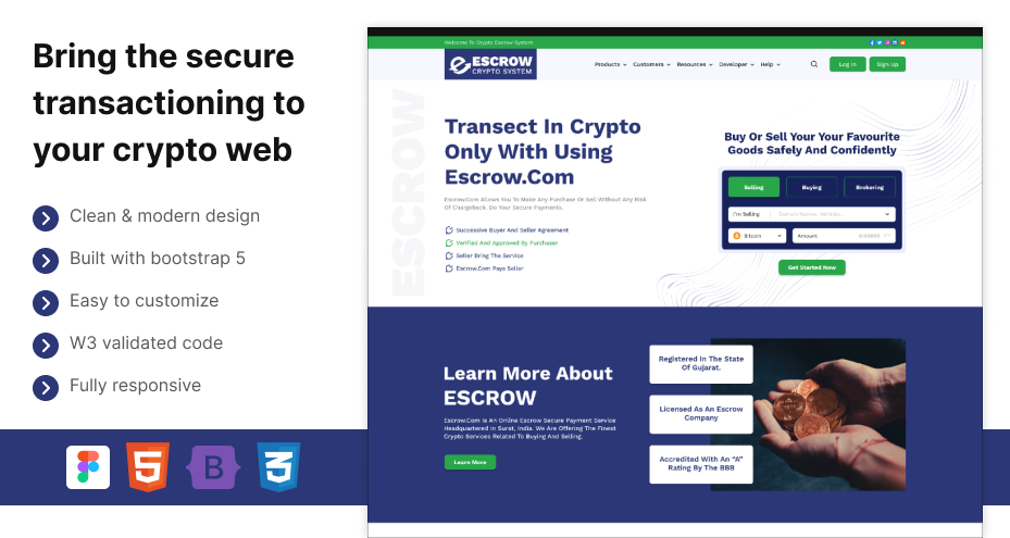 Escrow Crypto | Best HTML Website Template for Escrow System