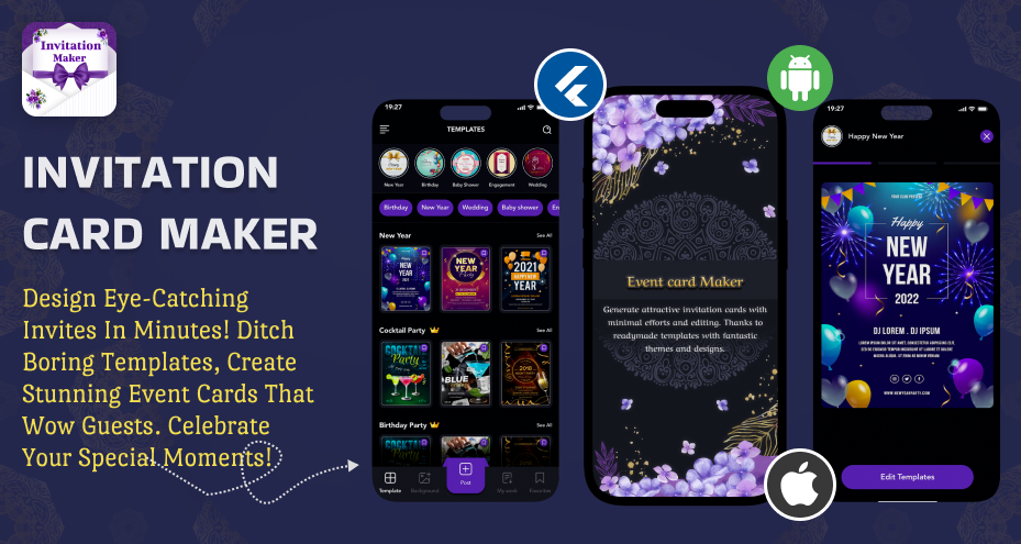 Event Card Maker App | Invitation Card Maker Flutter Mobile App
