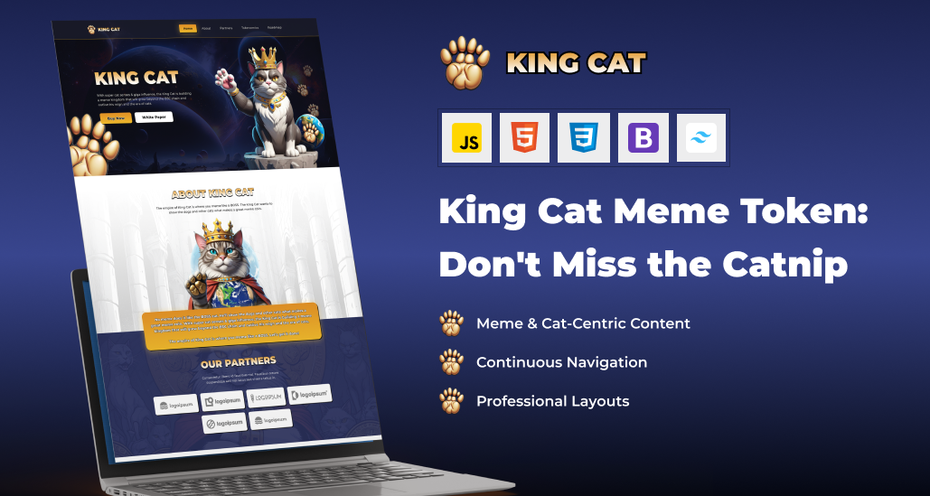 King Cat meme coin Tailwind CSS and Bootstrap Template
