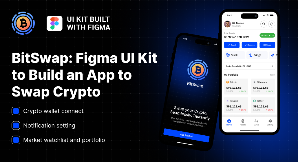 Bitcoin Exchange App UI Kit | Figma Bitcoin Swapping App Design