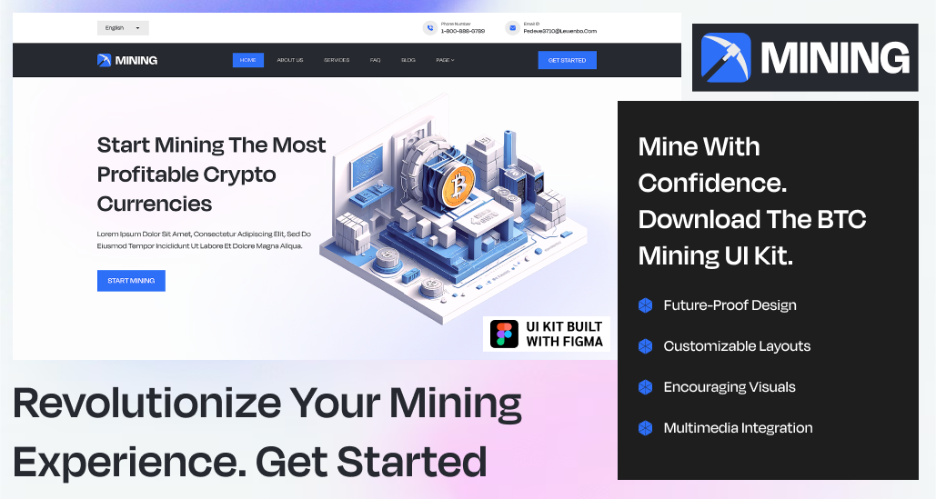 Bitcoin Mining Web UI Kit | Figma Crypto Website Design