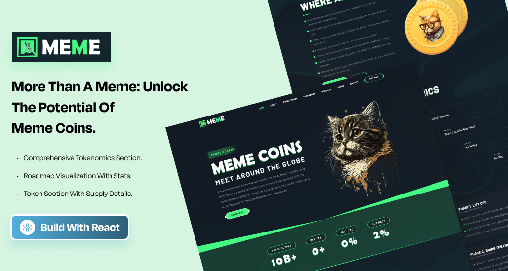 Meme Coin Website React Template | Meme Token Web Template