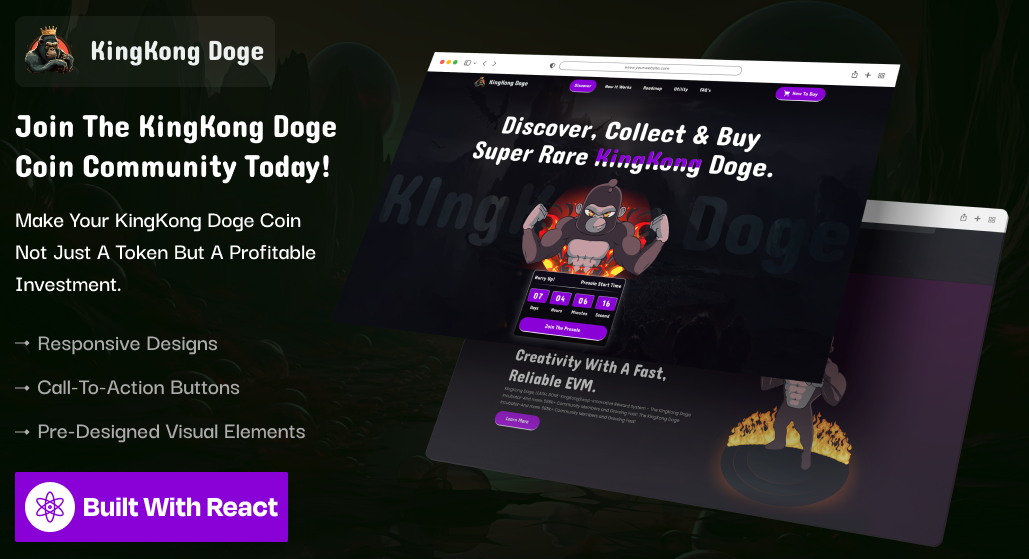 King Kong Doge Coin Website Template In React