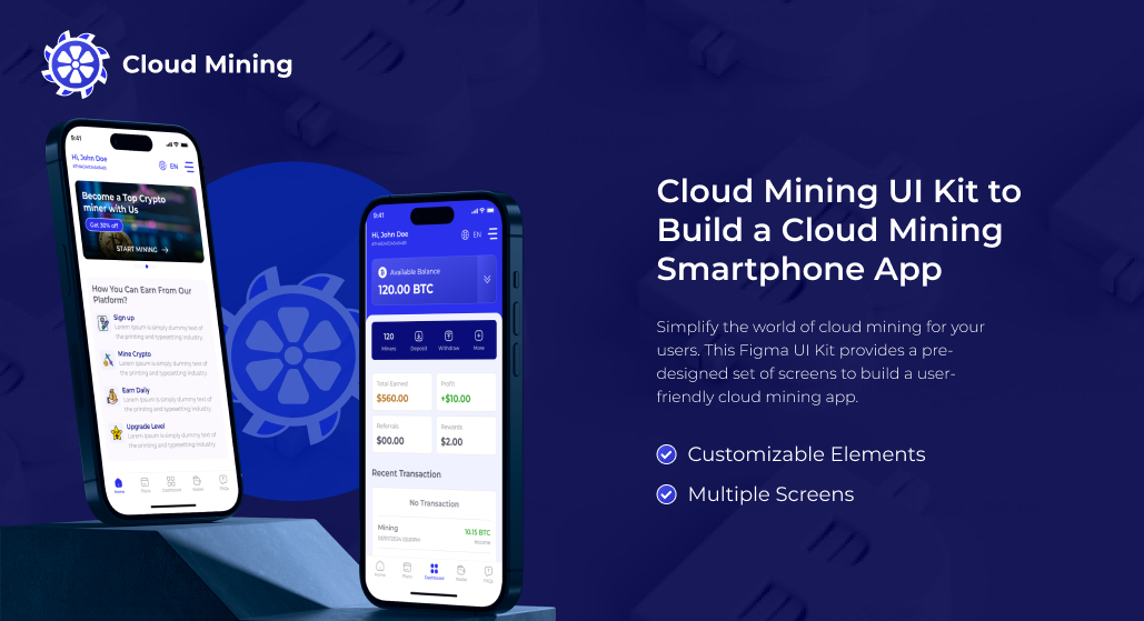Cloud Mining App UI Kit | Crypto Mining App Design Template In Figma