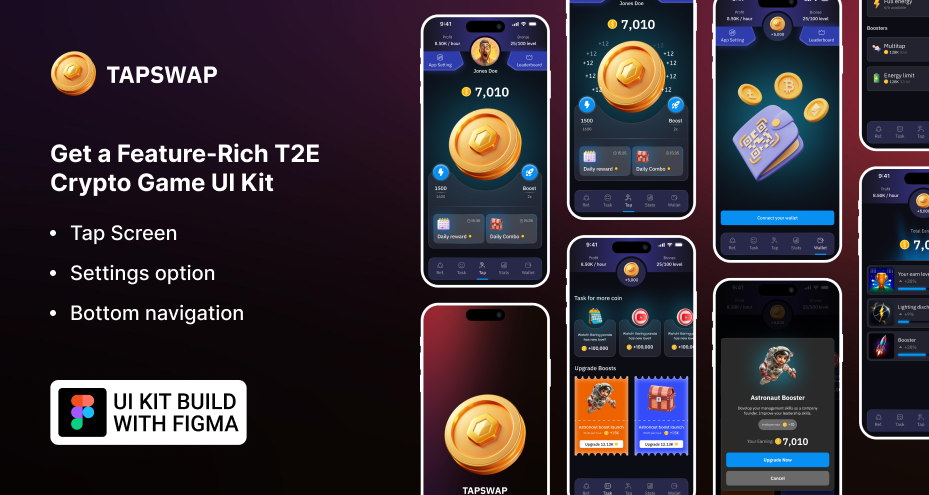 Tap-to-Earn Crypto App UI Kit | Figma Tapswap Game Design