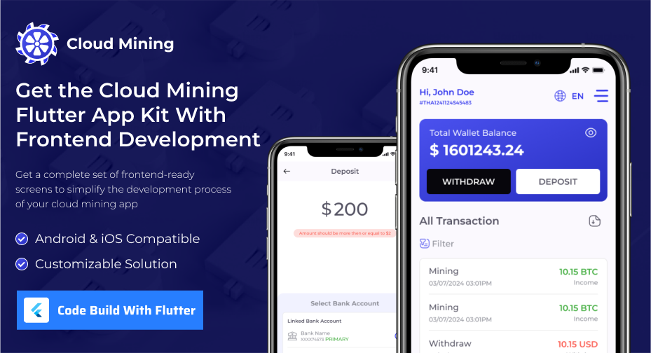Cloud Mining App | Crypto Mining Flutter Mobile App