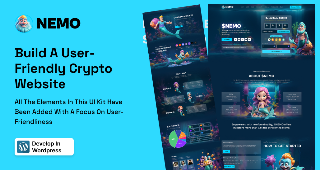 Nemo Token WordPress Theme | Crypto Website Template | Meme Coin