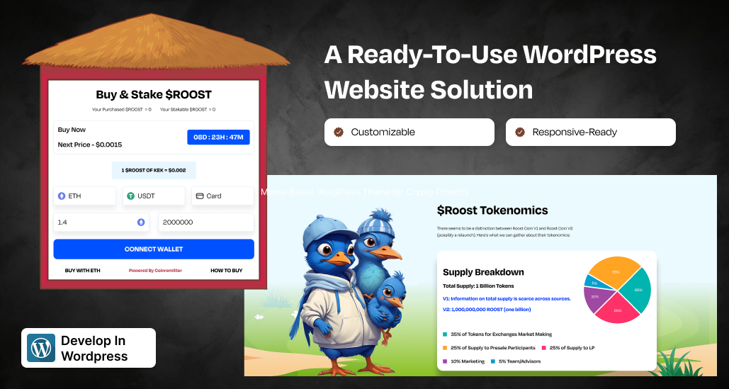 Roost Meme Coin WordPress Theme | Create Your Crypto Website Today