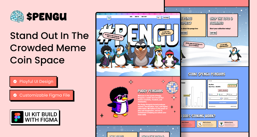 PENGU Meme Coin Web UI Kit - Crypto Token Web Design